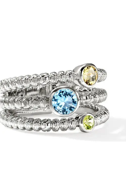 John Hardy Heishi Ring, Sterling Treated Swiss Blue Topaz, Lemon Quartz, Peridot - Silver