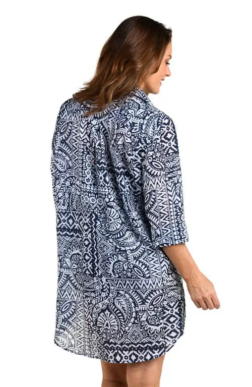 MAXINE OF HOLLYWOOD Island Bohemia Button Down Tunic Cover-up