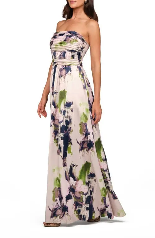 KAY UNGER Ida Floral Print Strapless Gown