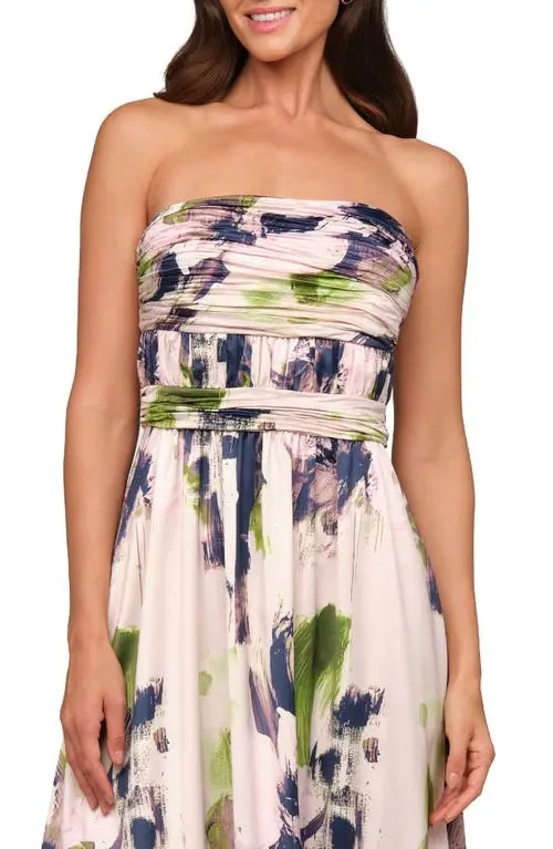 KAY UNGER Ida Floral Print Strapless Gown