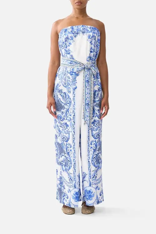 Camilla Front Pleat Strapless Jumpsuit - Ceramic Panoramic