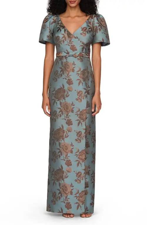 KAY UNGER Esmerelda Floral Jacquard Column Gown