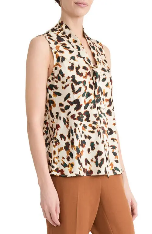 KASPER Print Tie Neck Sleeveless Top