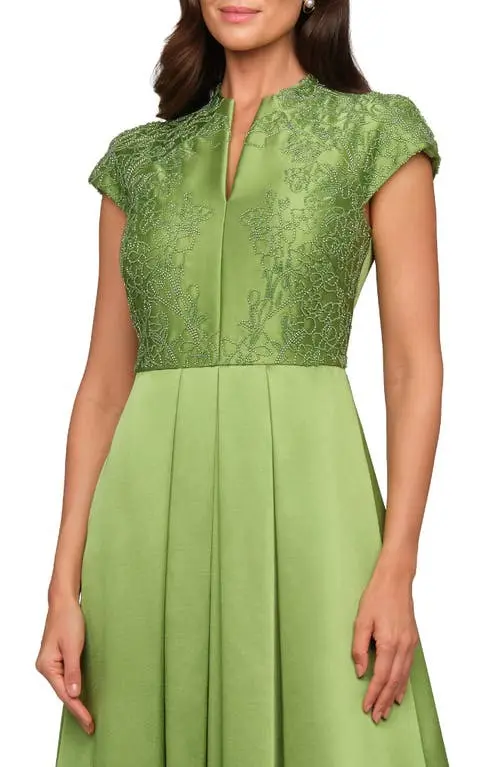 KAY UNGER Wrenley Beaded Cap Sleeve Gown