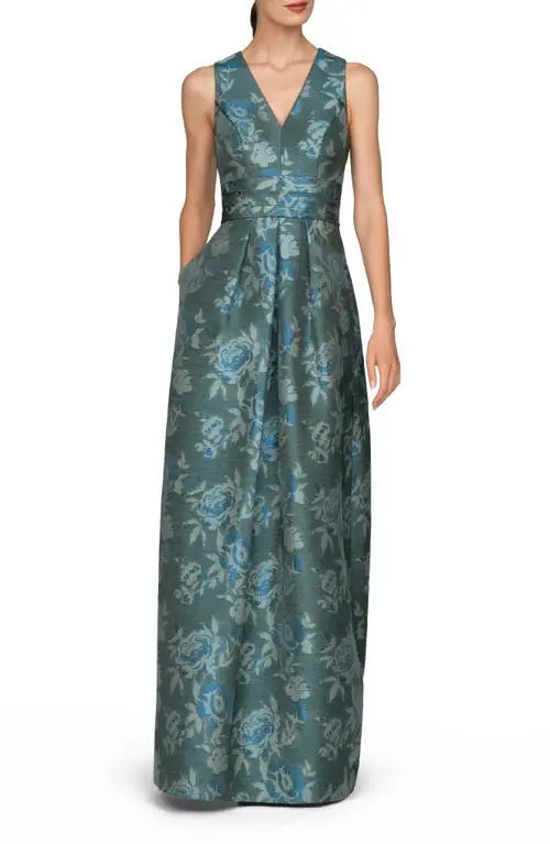 KAY UNGER Cameron Floral Jacquard Sleeveless Gown
