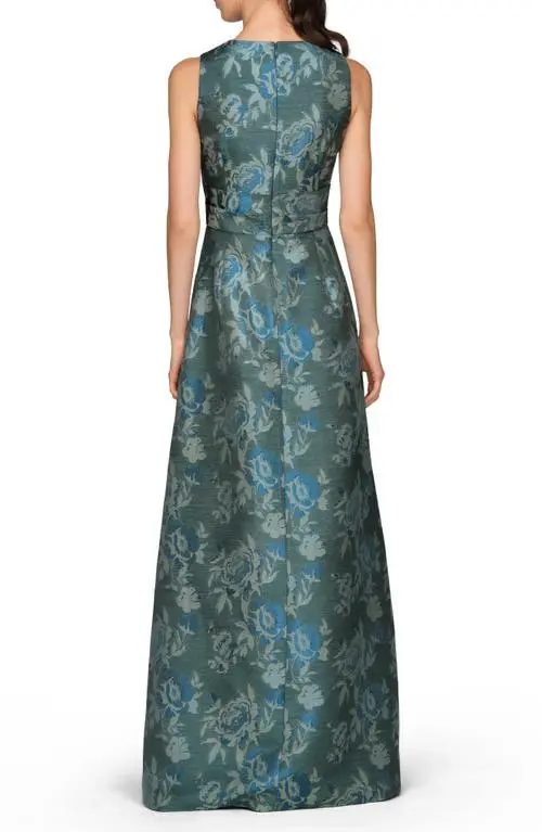 KAY UNGER Cameron Floral Jacquard Sleeveless Gown