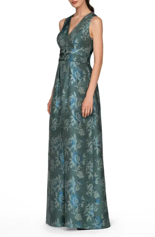 KAY UNGER Cameron Floral Jacquard Sleeveless Gown