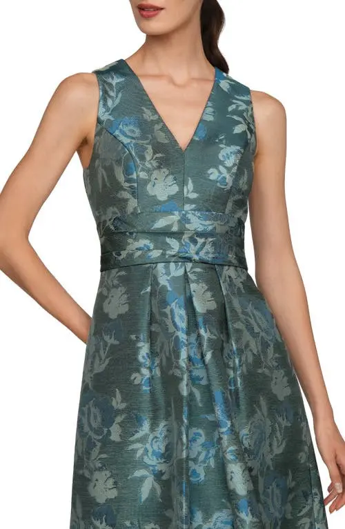 KAY UNGER Cameron Floral Jacquard Sleeveless Gown