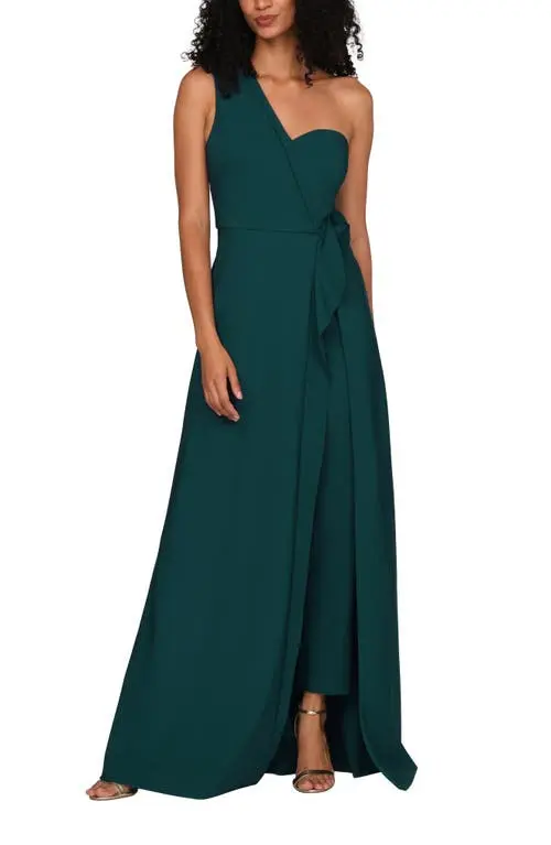 KAY UNGER Ruth One-shoulder Walk-thru Stretch Crepe Jumpsuit