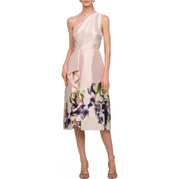 KAY UNGER Dani Floral Print Asymmetric Midi Dress