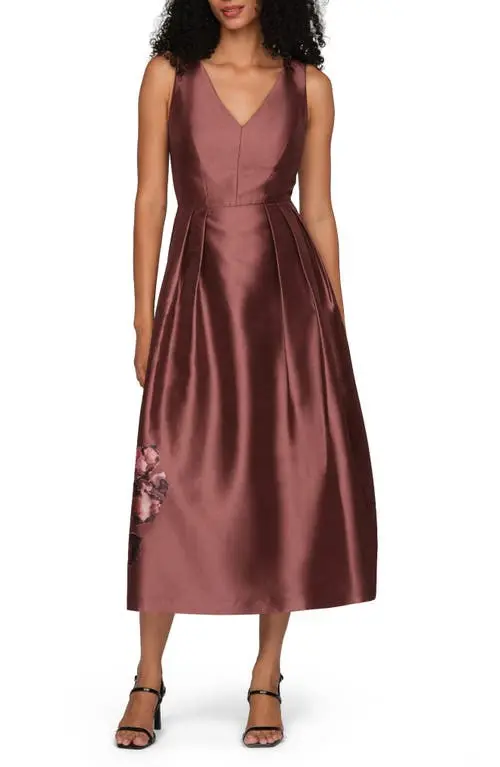 KAY UNGER Blakely Floral Print A-line Dress - Mocha Multi