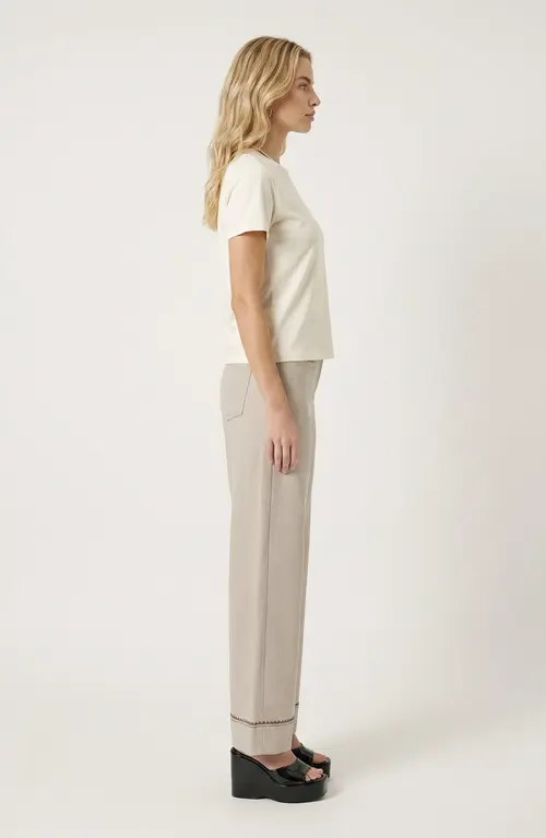 MODENAIRE High Waist Wide Leg Pants With Embroidered Hem And Patch Pockets