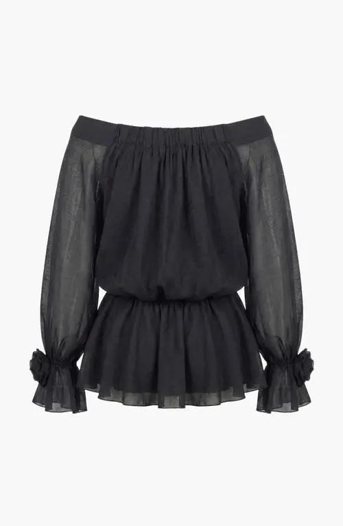MODENAIRE Elegant Lace-up Peplum Blouse With Long Sleeves - Black
