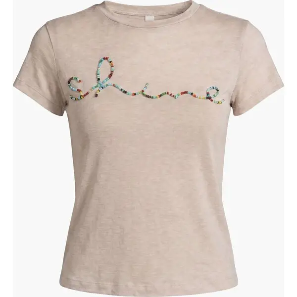 MODENAIRE Short Sleeve Beaded Script Tee - Gray