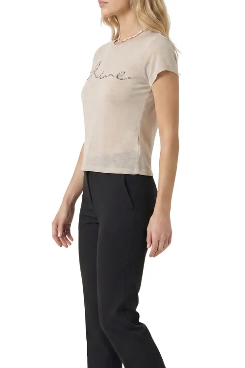 MODENAIRE Short Sleeve Beaded Script Tee - Gray