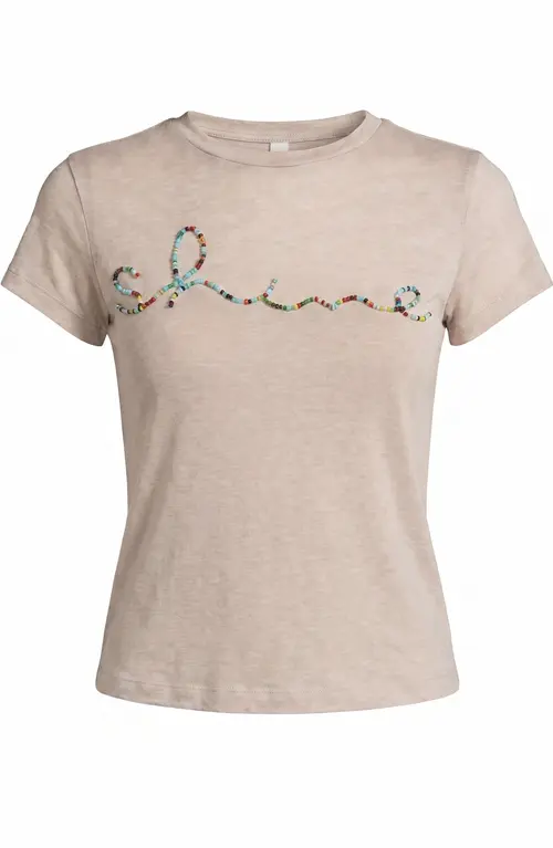MODENAIRE Short Sleeve Beaded Script Tee - Gray