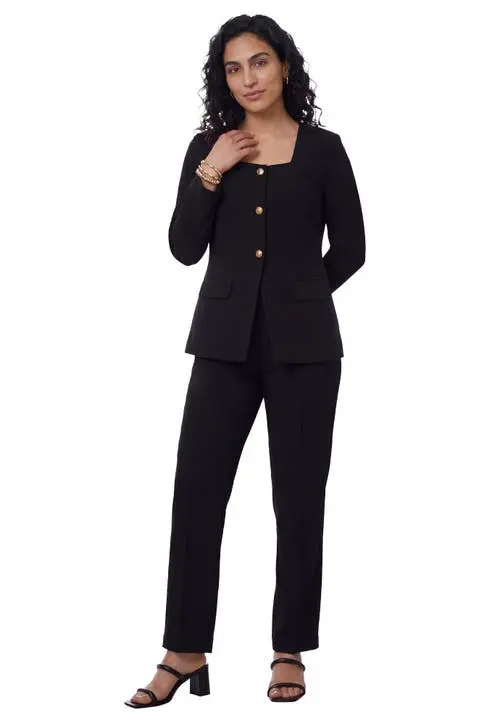 JESSICA LONDON Stretch Crepe Square Neck Pantsuit - Black