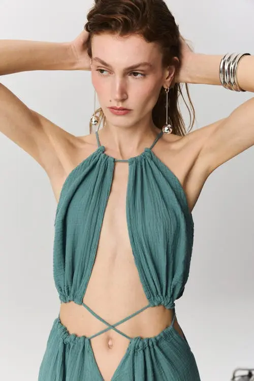 BULDAN'S Brisa Tie-front Crinkle Cotton Dress - Green