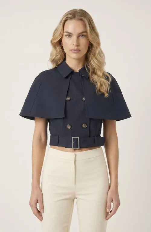 MODENAIRE Convertible Cape Trench Vest With Double Breasted Front And Belt - Gray
