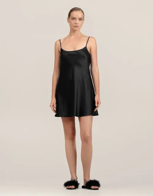 TOGAS Angelica Silk Short Nighty - Black
