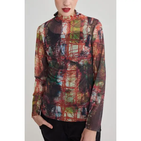 LUUKAA Ines Printed Mesh Top