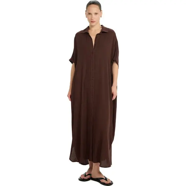 BEACH LIFE BY GOTTEX Resort Maxi Shirt Dress Cover-up - Brown