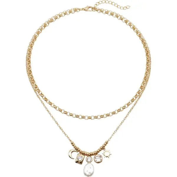 AREA STARS Aarti Layered Pearl Charm Necklace - Gold