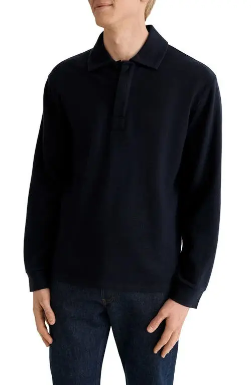 Eton Boiled Wool Long Sleeve Polo - Navy