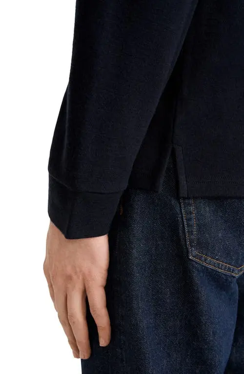 Eton Boiled Wool Long Sleeve Polo - Navy