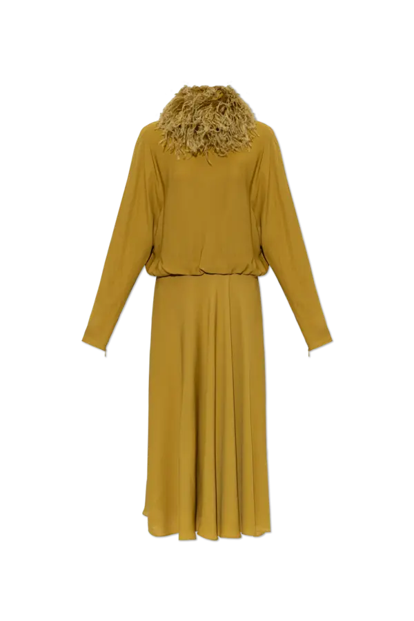 Valentino Garavani Silk Dress With Ostrich Feathers - Beige