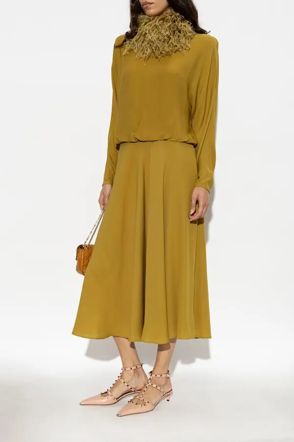 Valentino Garavani Silk Dress With Ostrich Feathers
