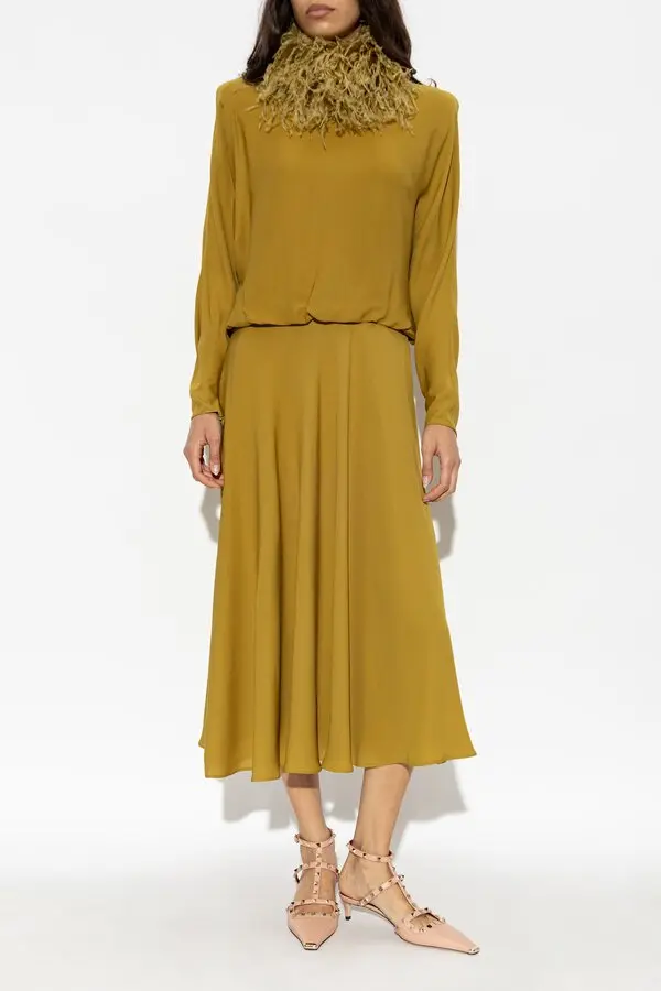 Valentino Garavani Silk Dress With Ostrich Feathers