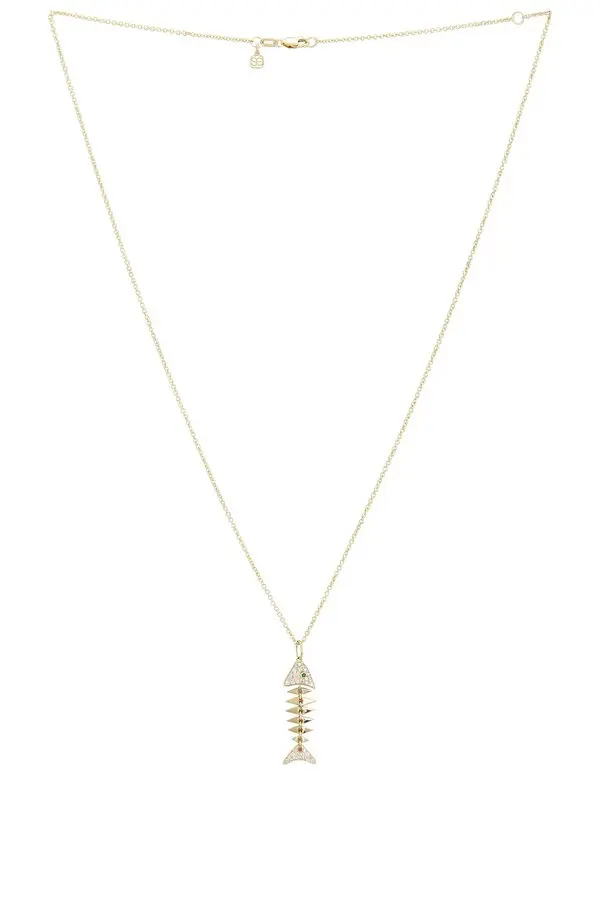 SYDNEY EVAN Large Pave Fishbone Charm Necklace