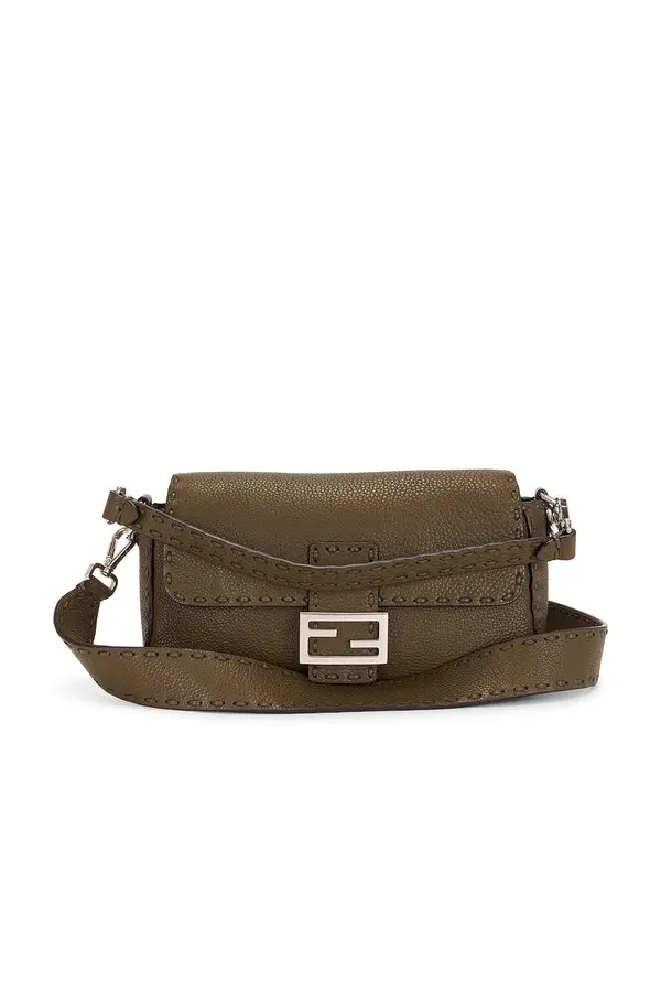 Fendi Cuoio Roma Sellerissima Nappa Re-edition Baguette Shoulder Bag In Dark Green - Wood