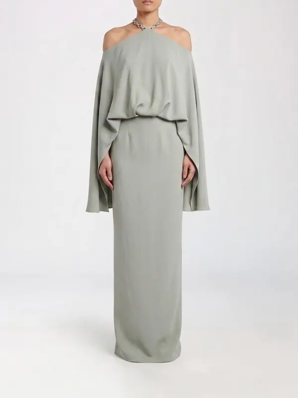 TALLER MARMO Cyclades Crystal Viscose Long Tunic With Jewel Halterneck - Green