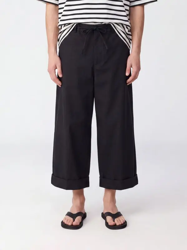 Jacquemus Wide-leg Cotton Trousers With Mid-rise Waist And Cuffed Hem - Black