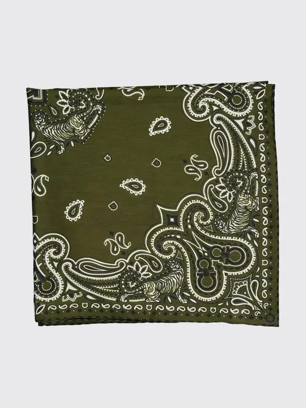 FERRAGAMO Arabesque Square Foulard In Cotton And Silk With Bandana Print - Military