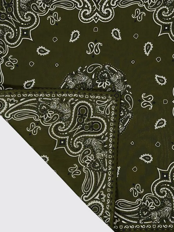 FERRAGAMO Arabesque Square Foulard In Cotton And Silk With Bandana Print - Military