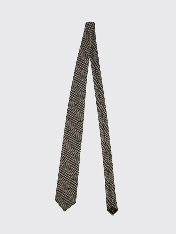 TOM FORD Prince Of Wales Pattern Pure Mulberry Silk Tie - Silver
