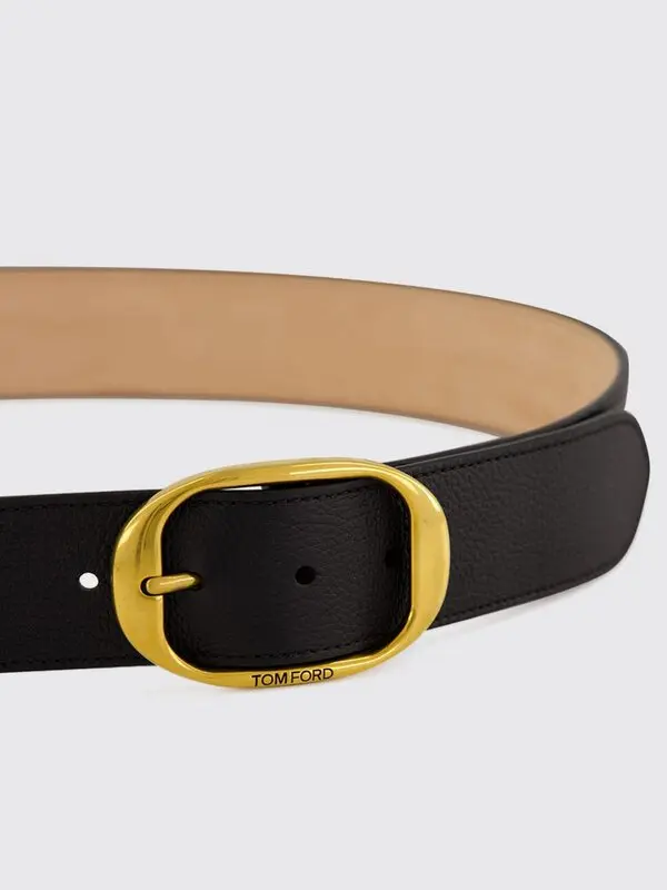TOM FORD Grained Calfskin Leather Belt With Engraved Logo Buckle