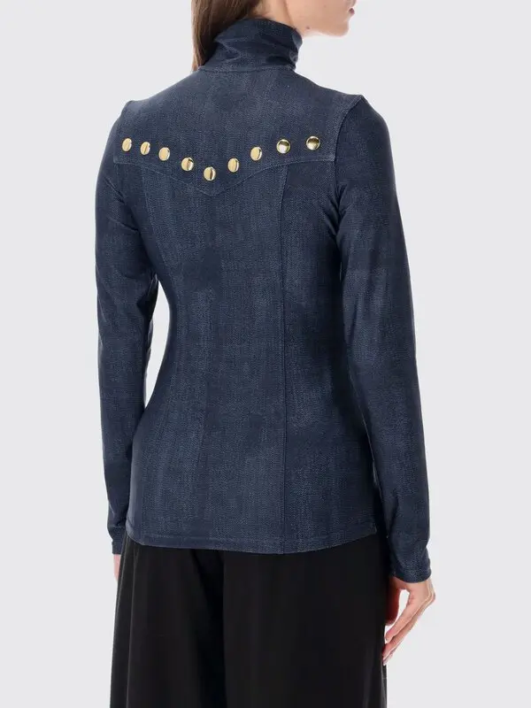 Goldbergh Slim Fit Denim Turtleneck Top With Half-zip And Stud Embellishments