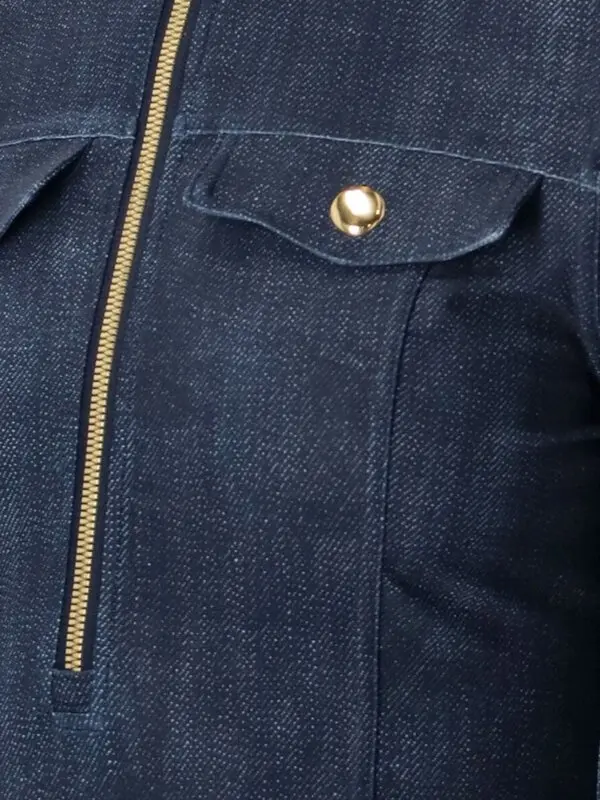 Goldbergh Slim Fit Denim Turtleneck Top With Half-zip And Stud Embellishments