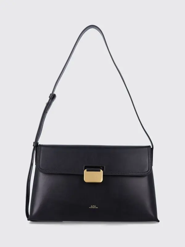 A.p.c. Simone Shoulder Bag In Smooth Cowhide Leather With Adjustable Strap - Black