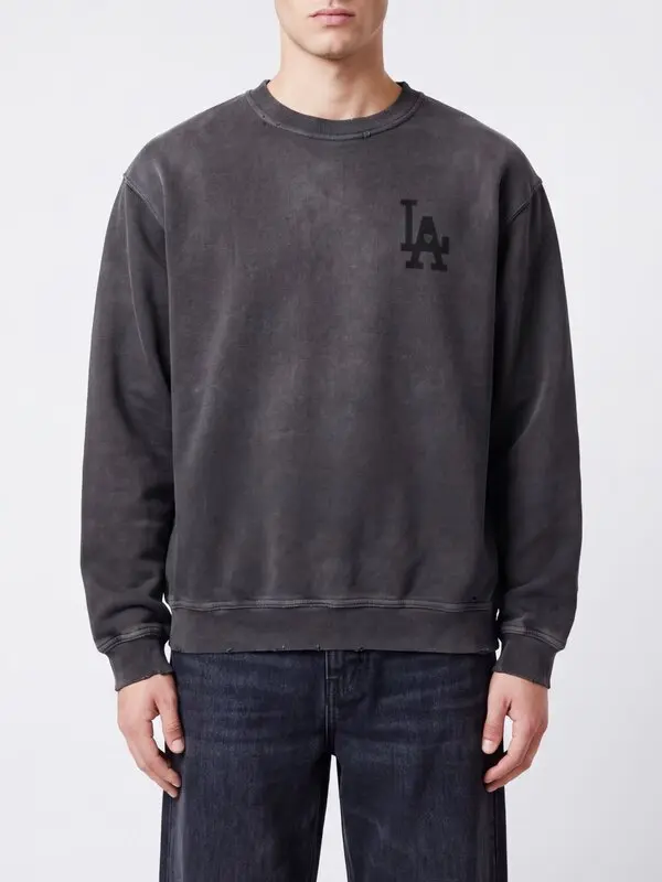 HTC LOS ANGELES Relaxed Fit Contrast Logo Cotton Sweatshirt - Black