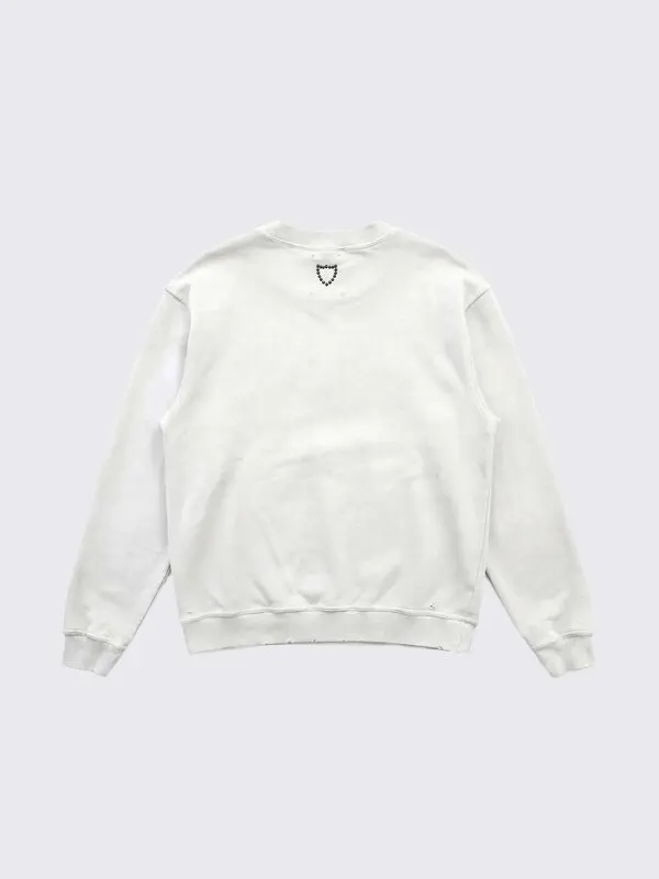 HTC LOS ANGELES Relaxed Fit Contrast Logo Cotton Sweatshirt - White