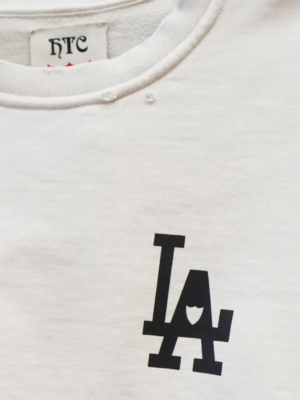 HTC LOS ANGELES Relaxed Fit Contrast Logo Cotton Sweatshirt - White