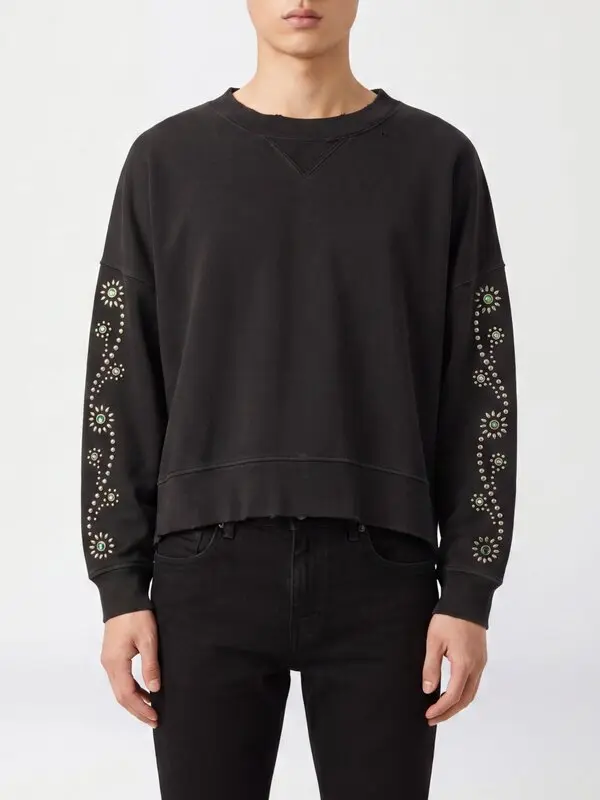 HTC LOS ANGELES Relaxed Fit Studded And Embroidered Cotton Sweatshirt - Black