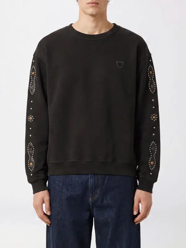 HTC LOS ANGELES Relaxed Fit Studded And Embroidered Cotton Sweatshirt - Black