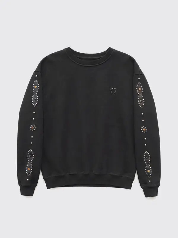 HTC LOS ANGELES Relaxed Fit Studded And Embroidered Cotton Sweatshirt - Black