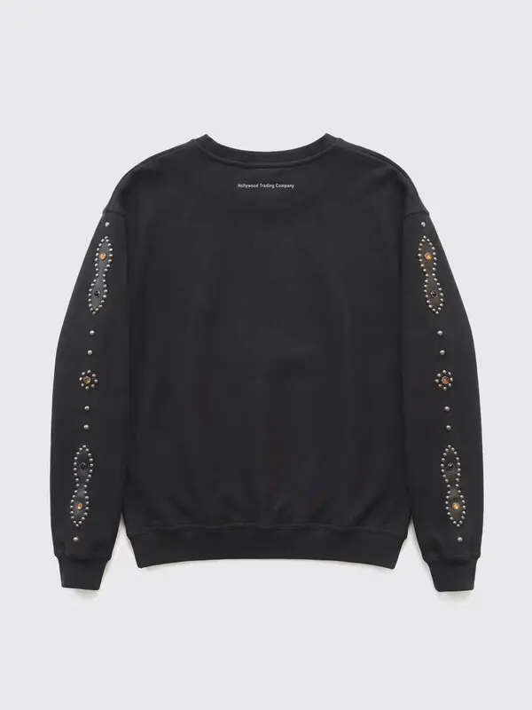 HTC LOS ANGELES Relaxed Fit Studded And Embroidered Cotton Sweatshirt - Black